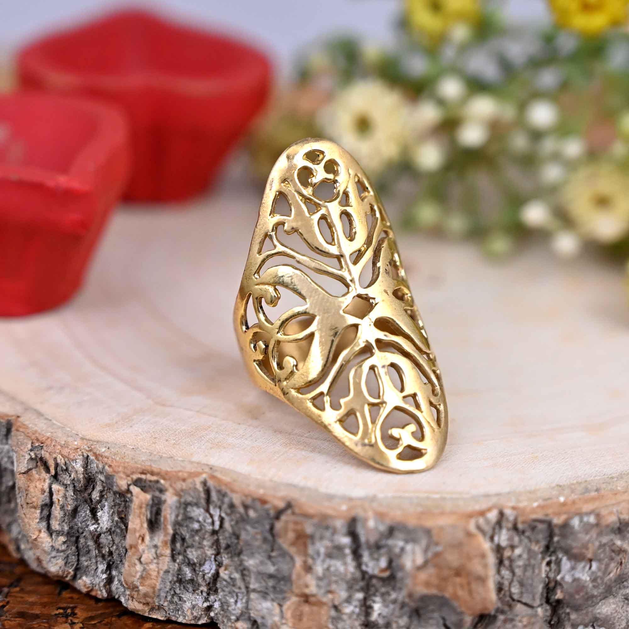 Gold Brass Long Statement Ring: Boho Bohemian Jewelry - Etsy