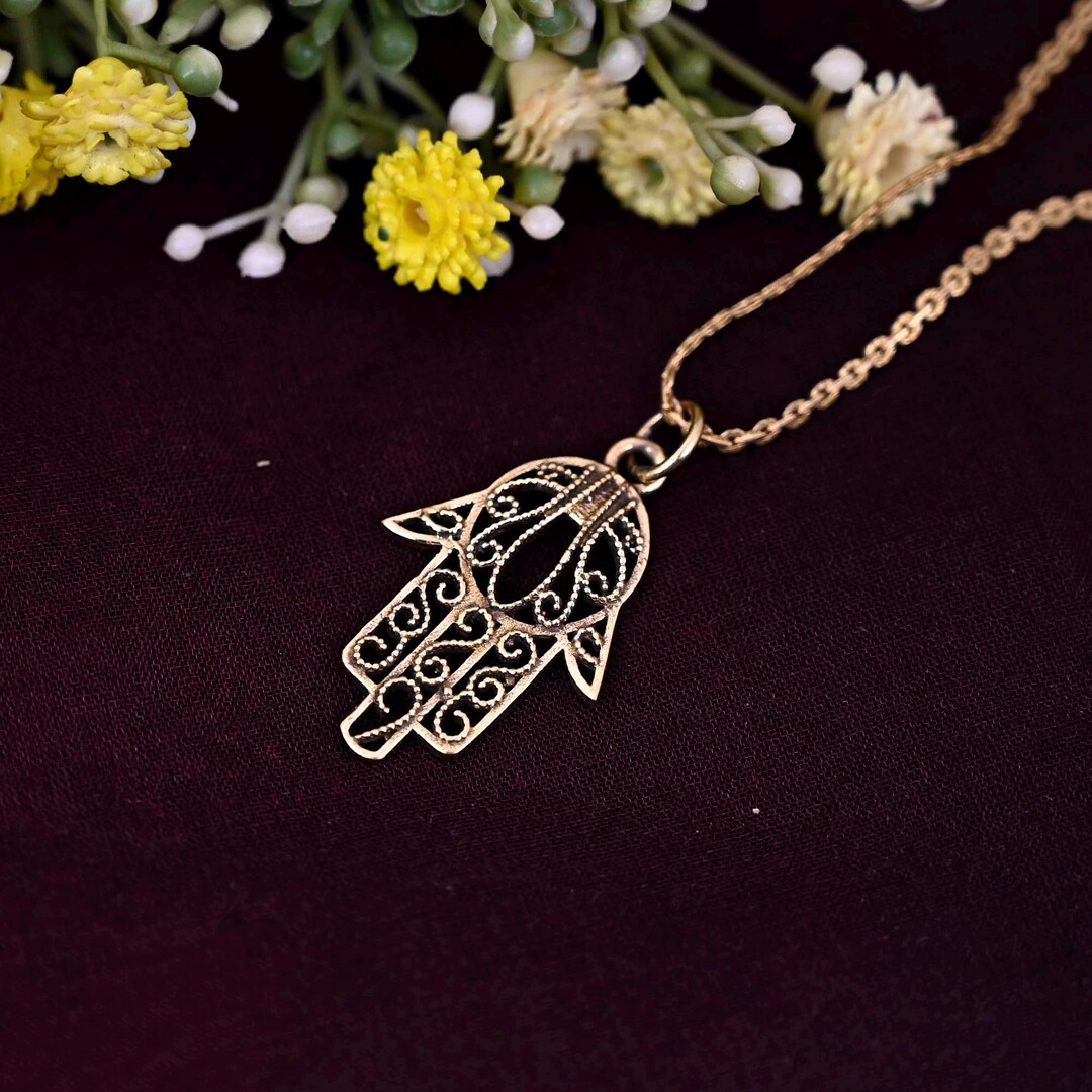 Filigree Hamsa Brass Pendant Necklace - Hand of God - Etsy