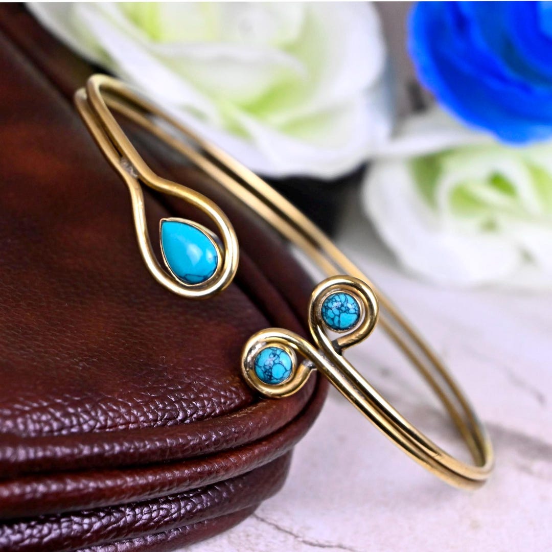 Gold Turquoise Swirl Arm Cuff Arm Band Upper Arm Band Brass Tribal ...