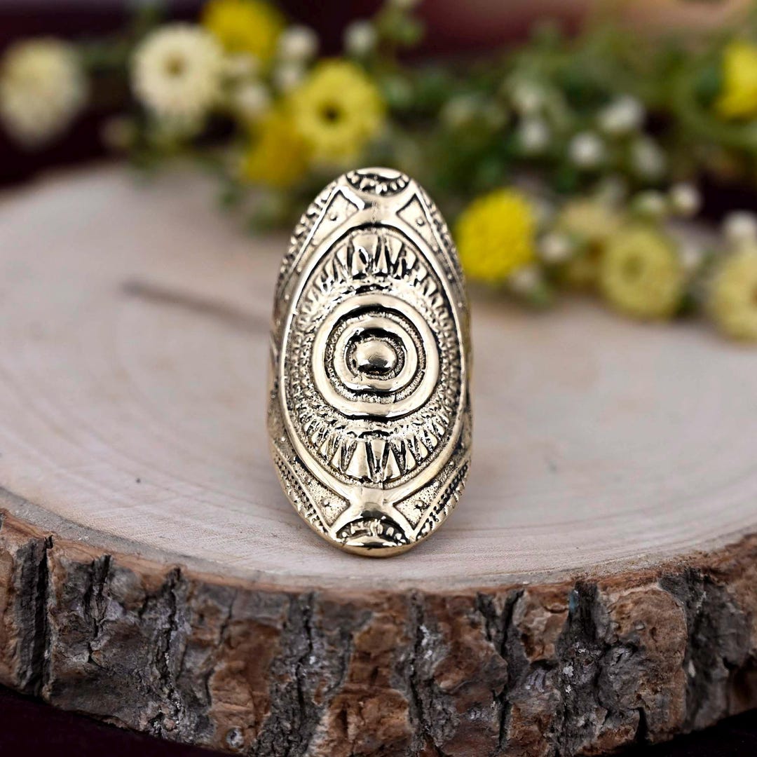 Gold Brass Statement Ring: Wide Boho Full Finger Jewelry - Etsy