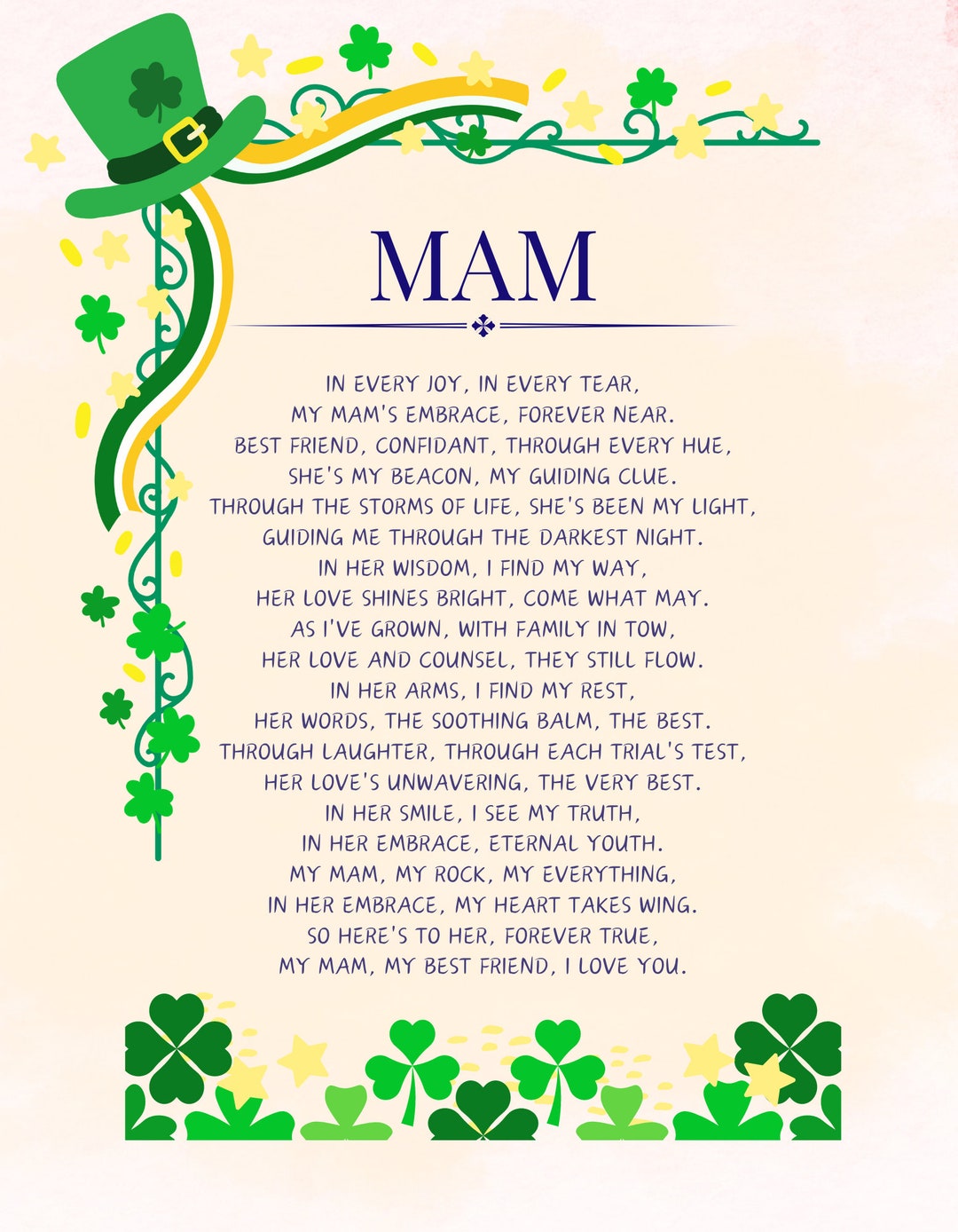 Mothers Day MAM Download Poem. Mams Day. Irish MAM. Irish Mom. - Etsy
