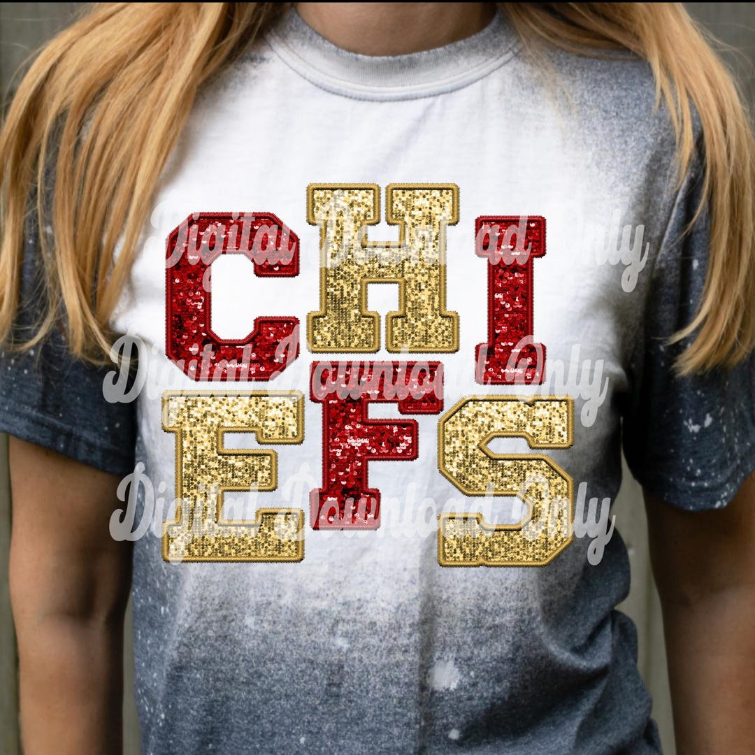 Chiefs Sparkly Red and Gold Varsity Letters Sequin PNG, Chiefs ...