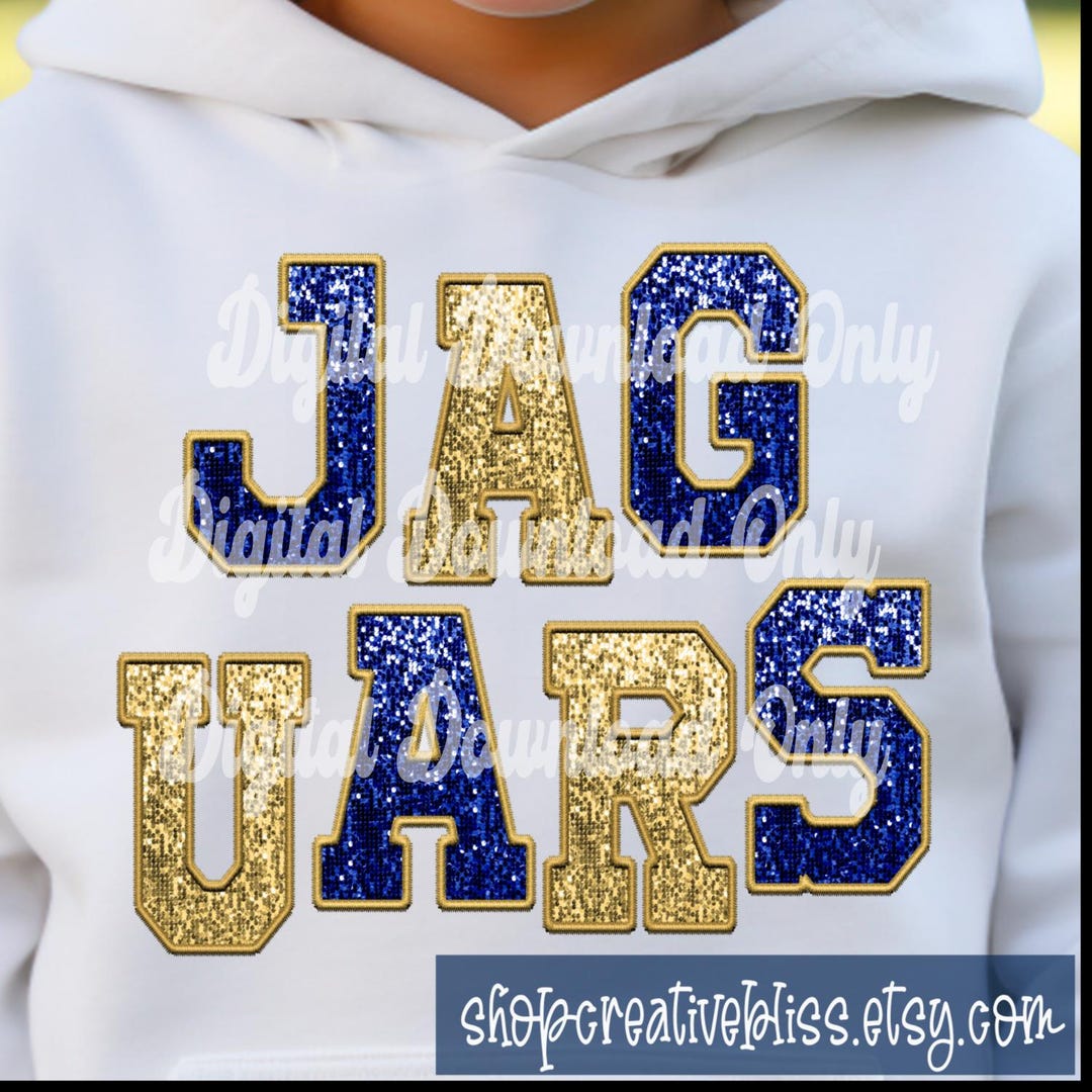 Jaguars Faux Sequin PNG, Blue and Gold Varsity Letters (digital ...