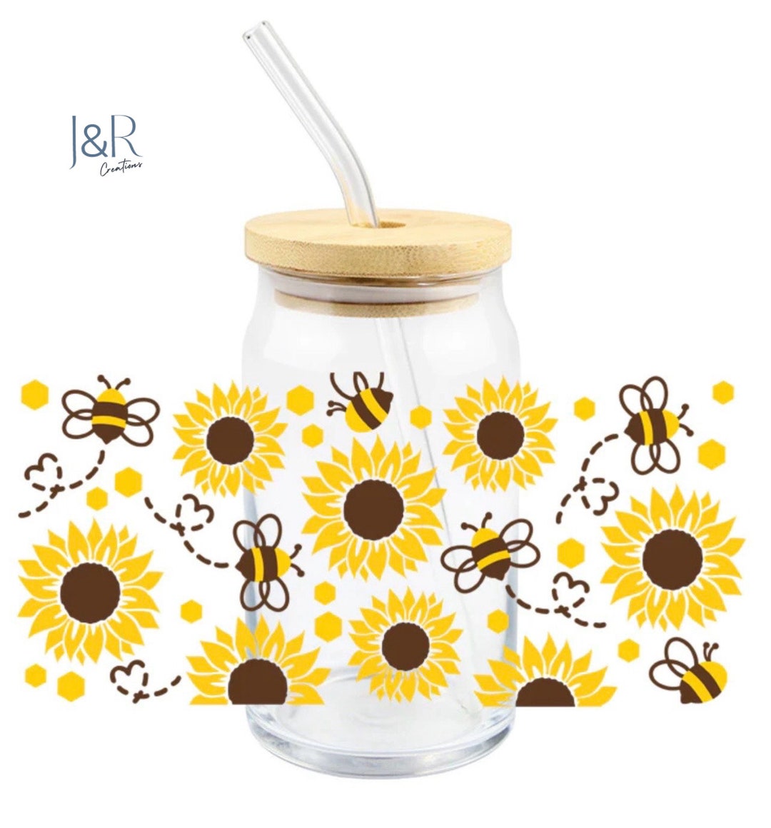 UV DTF 16oz Wrap for Glass or Plastic Libbey Beer Cans Tumblers Bees ...