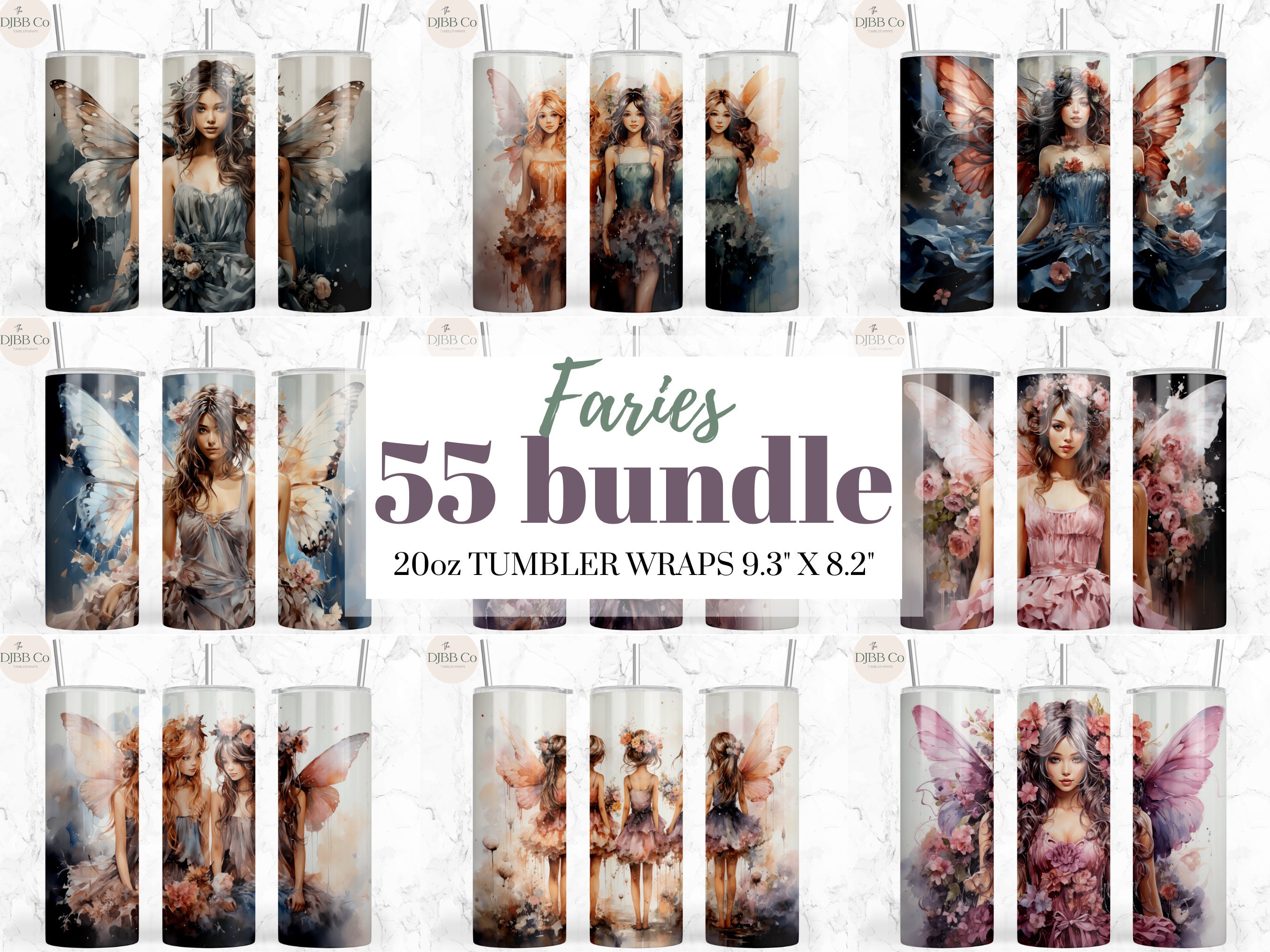 55 Faries Bundle 20 Oz Skinny Tumbler Wrap Bundle Sublimation Design ...