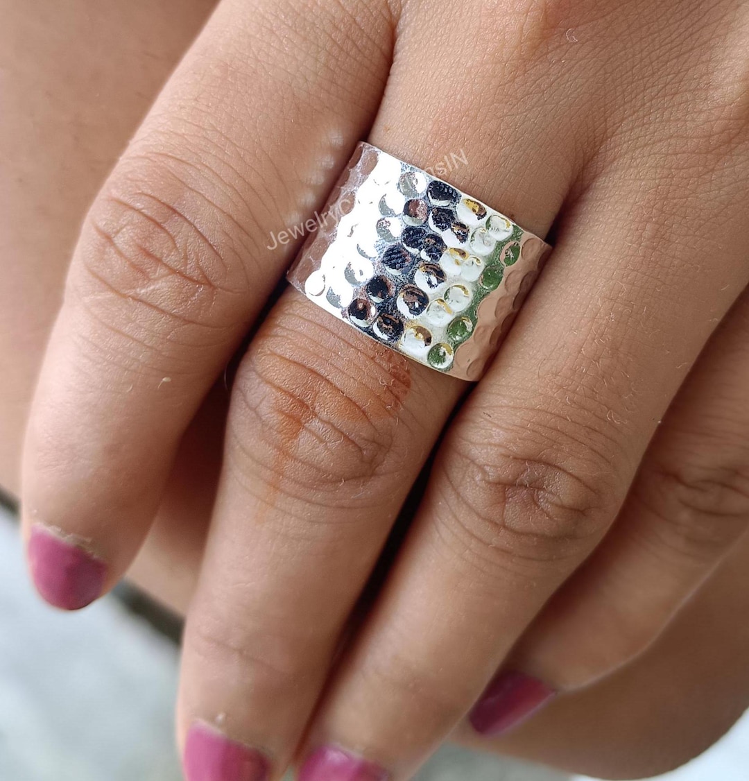 Long Large Hammered Wide Band New 925 Silver Tube Ring Cuff Ring Wide ...