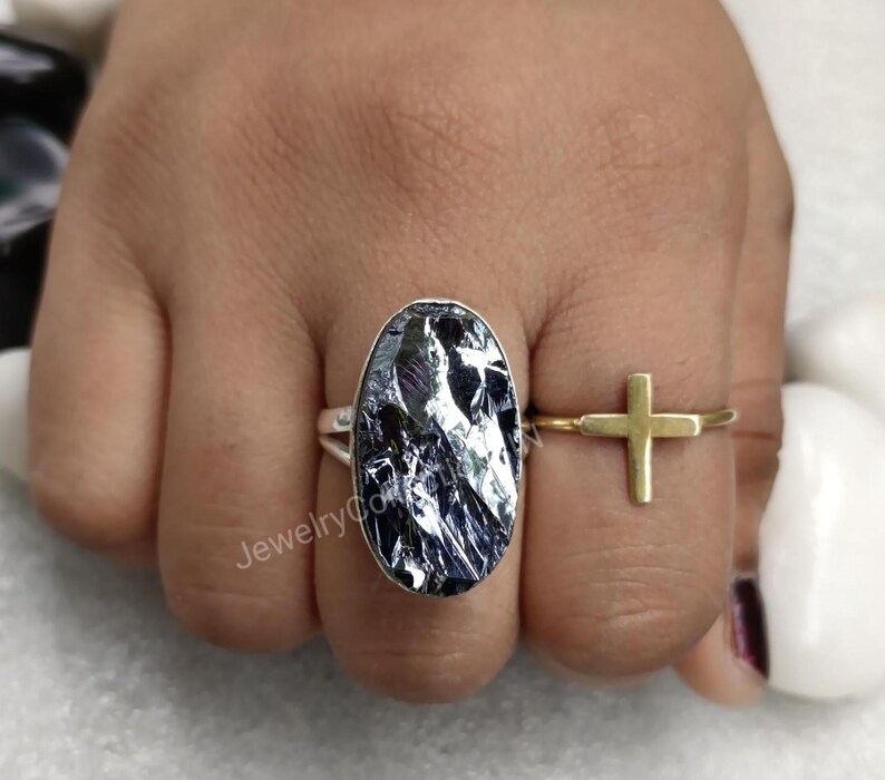 Raw Shungite Sterling Silver Ring: Handmade Bohemian Statement Jewelry ...