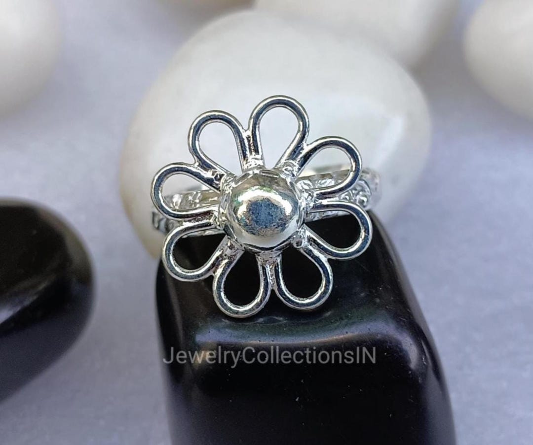 Handcrafted Daisy Adjustable Ring: Sterling Silver Flower Statement ...