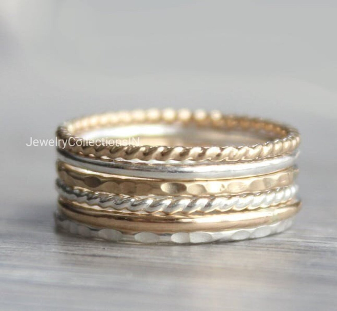 Stacking Ring Set // Set of 6 Gold and Silver Stackable Rings ...