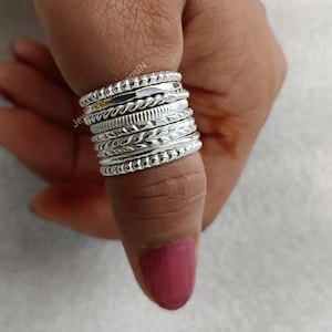 Stacking Rings, Stackable Rings, Stack Rings, Set of 8 Ring, Sterling Silver Bands, Silver Band ...