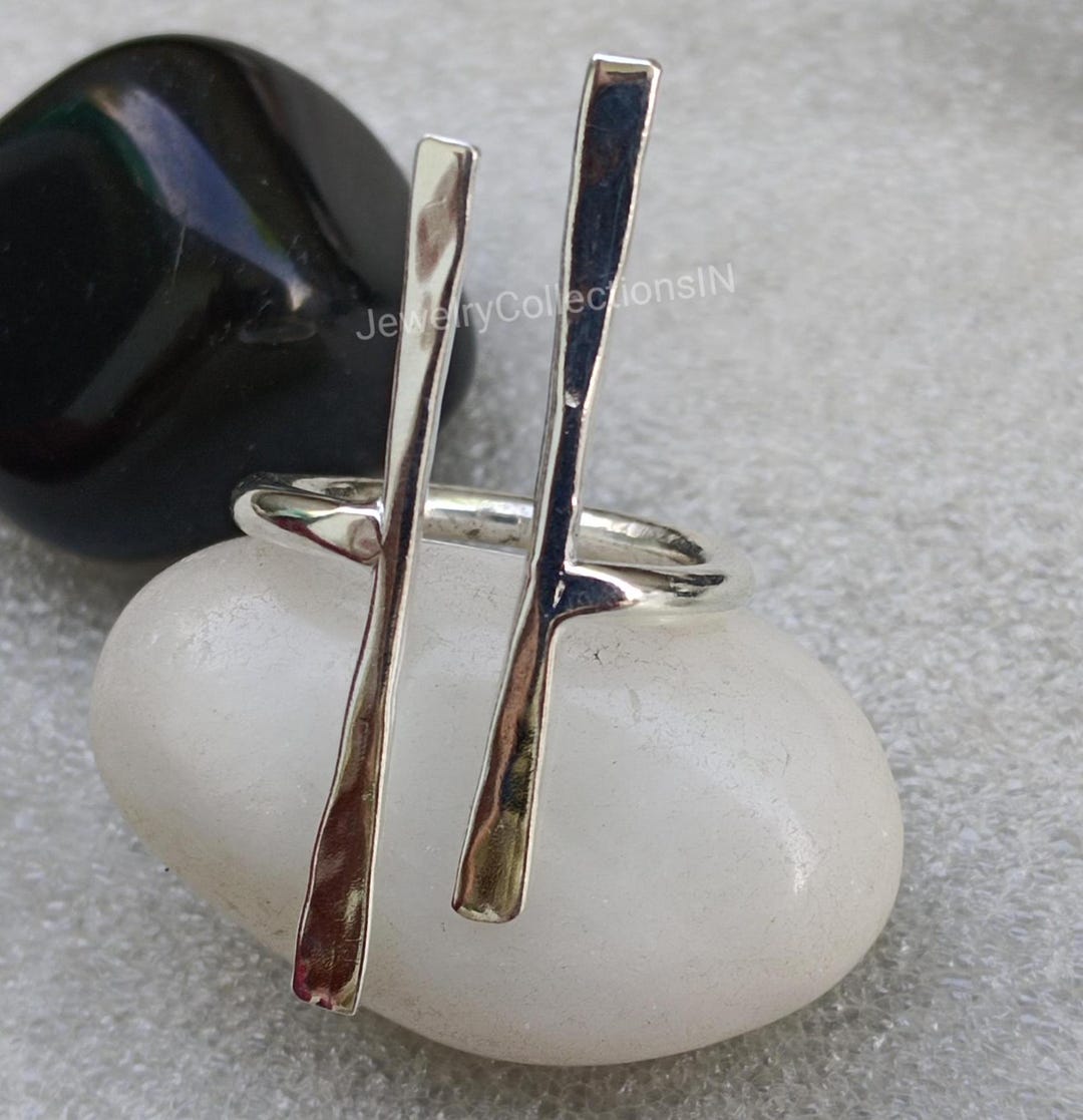 Adjustable Sterling Silver Ring, Two Bars Open Ring, Stacking Ring ...