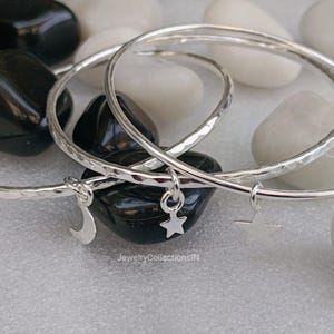 Sterling Silver Moon & Star Bangle Set of 3 Bangles: Celestial Handmade ...