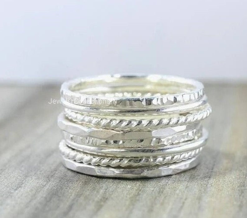 Sterling Silver Stacking Ring Set // Set of 8 Sterling Silver Stacking ...