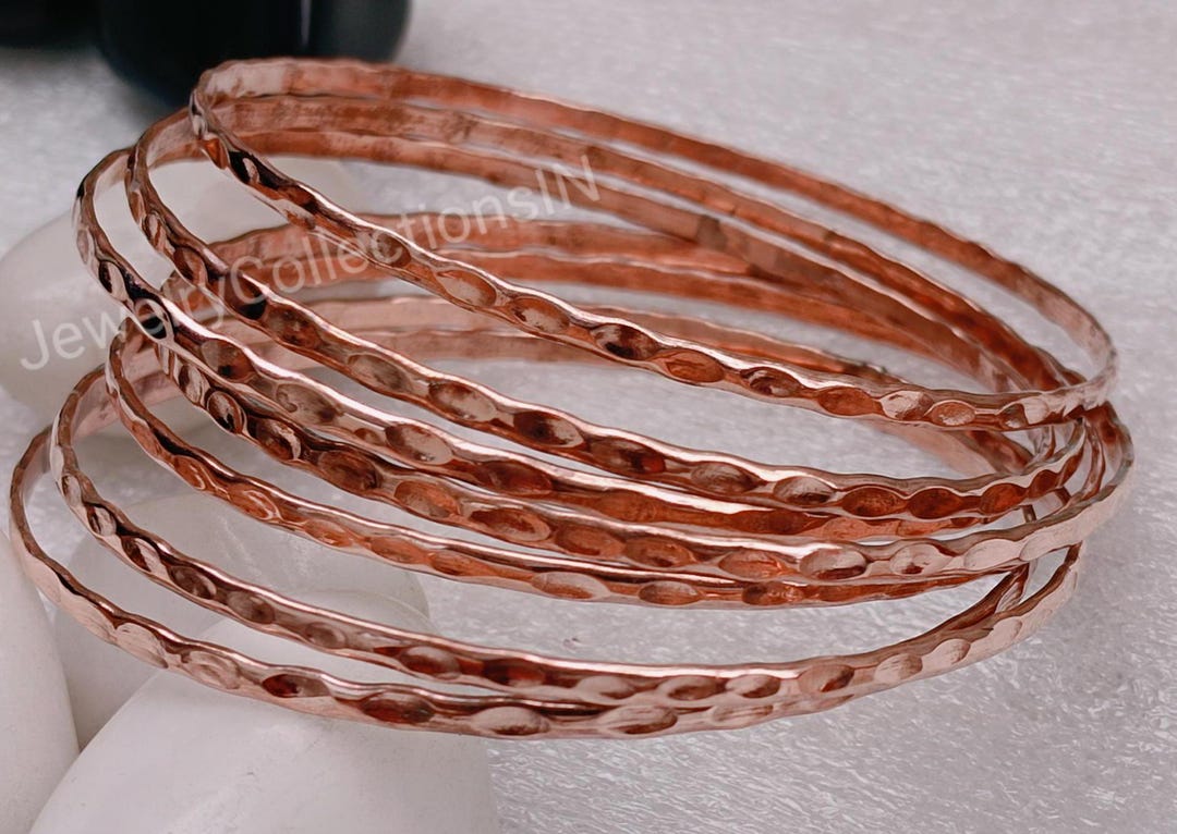 Solid Copper Bangles, Set of 7 PSC. Hammered Bangles, Pure Copper ...