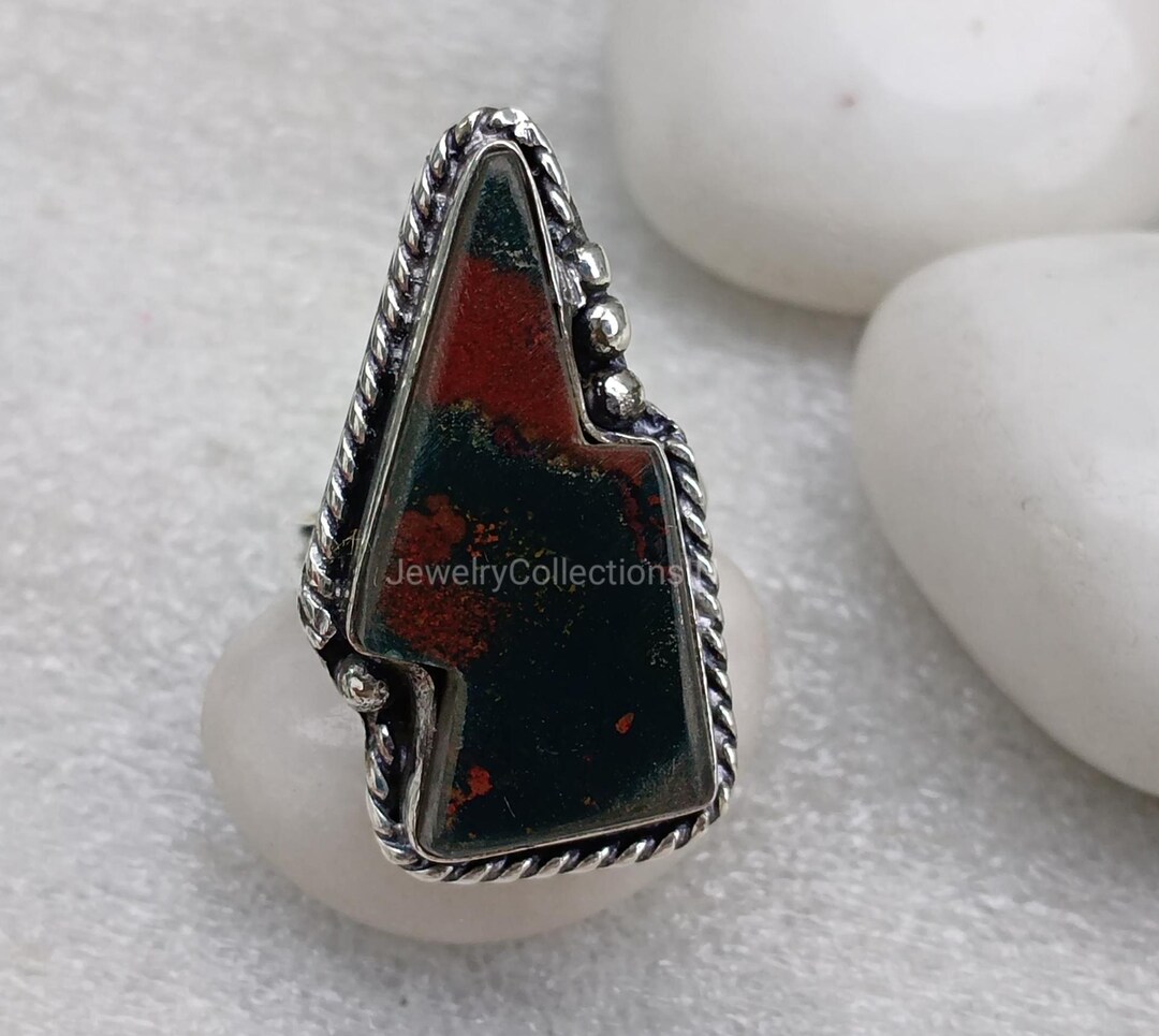 Natural Bloodstone Gemstone Ring, 925 Sterling Silver Ring, Wedding ...