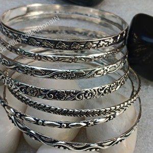 925 Sterling Silver Bangles, 7 Design Bangles, Stackable Bangles, Silver Bangle for Her ...