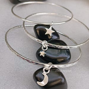 Sterling Silver Moon & Star Bangle Set of 3 Bangles: Celestial Handmade ...