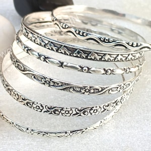 925 Sterling Silver Bangles, 6 Design Bangles, Stackable Bangles, Silver Bangle for Her/him ...