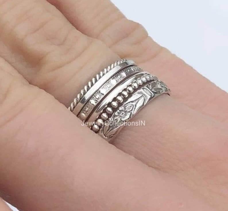 Set of 6 Sterling Silver Stacking Rings, Thin & Thick Rings, Assorted ...