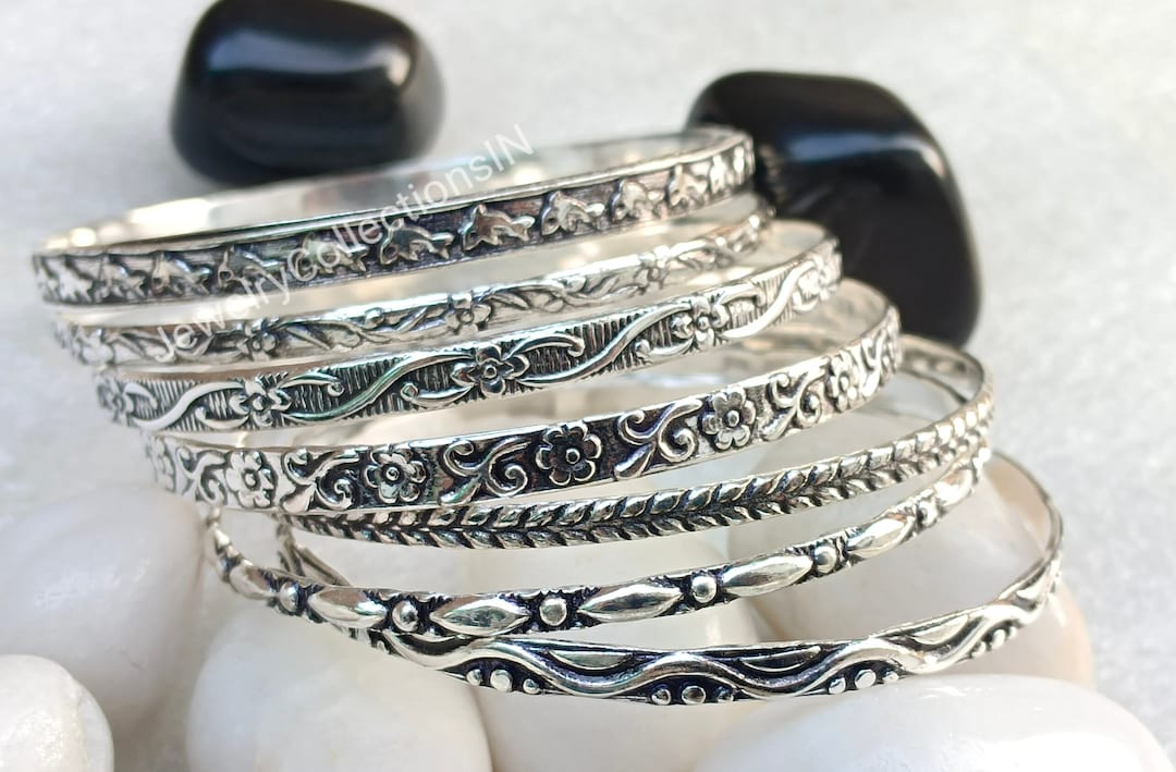 925 Sterling Silver Bangles, 7 Design Bangles, Stackable Bangles ...