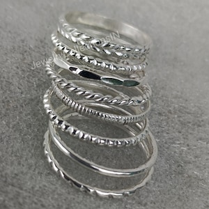 Stacking Rings, Stackable Rings, Stack Rings, Set of 8 Ring, Sterling Silver Bands, Silver Band ...
