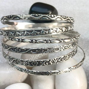 925 Sterling Silver Bangles, 6 Design Bangles, Stackable Bangles ...