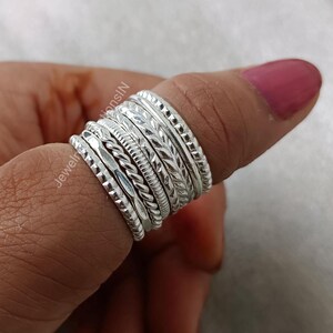 Stacking Rings, Stackable Rings, Stack Rings, Set of 8 Ring, Sterling Silver Bands, Silver Band ...