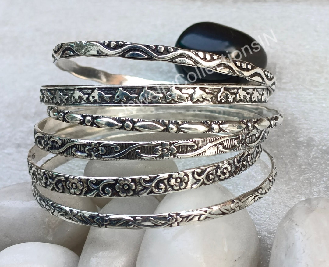 925 Sterling Silver Bangles, 6 Design Bangles, Stackable Bangles ...