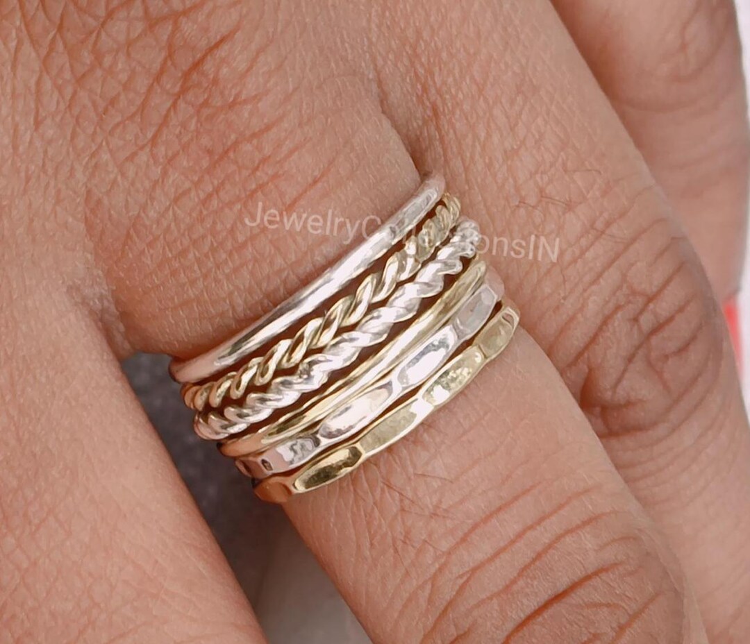 Stacking Ring Set, Set of 6 Gold and Silver Stackable Rings, Sterling ...