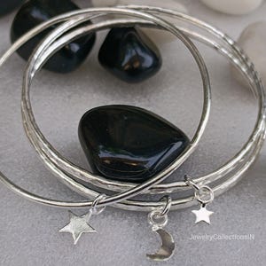 Sterling Silver Moon & Star Bangle Set of 3 Bangles: Celestial Handmade ...