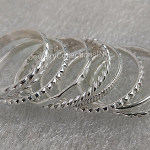 Stacking Rings, Stackable Rings, Stack Rings, Set of 8 Ring, Sterling Silver Bands, Silver Band ...