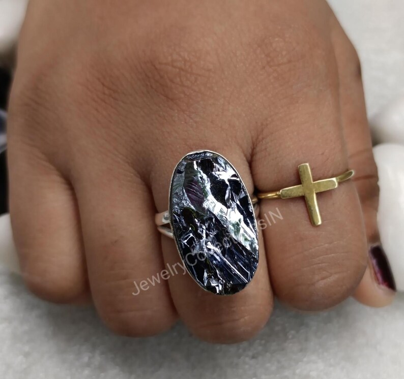 Raw Shungite Sterling Silver Ring: Handmade Bohemian Statement Jewelry ...