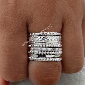 Stacking Rings, Stackable Rings, Stack Rings, Set of 8 Ring, Sterling Silver Bands, Silver Band ...