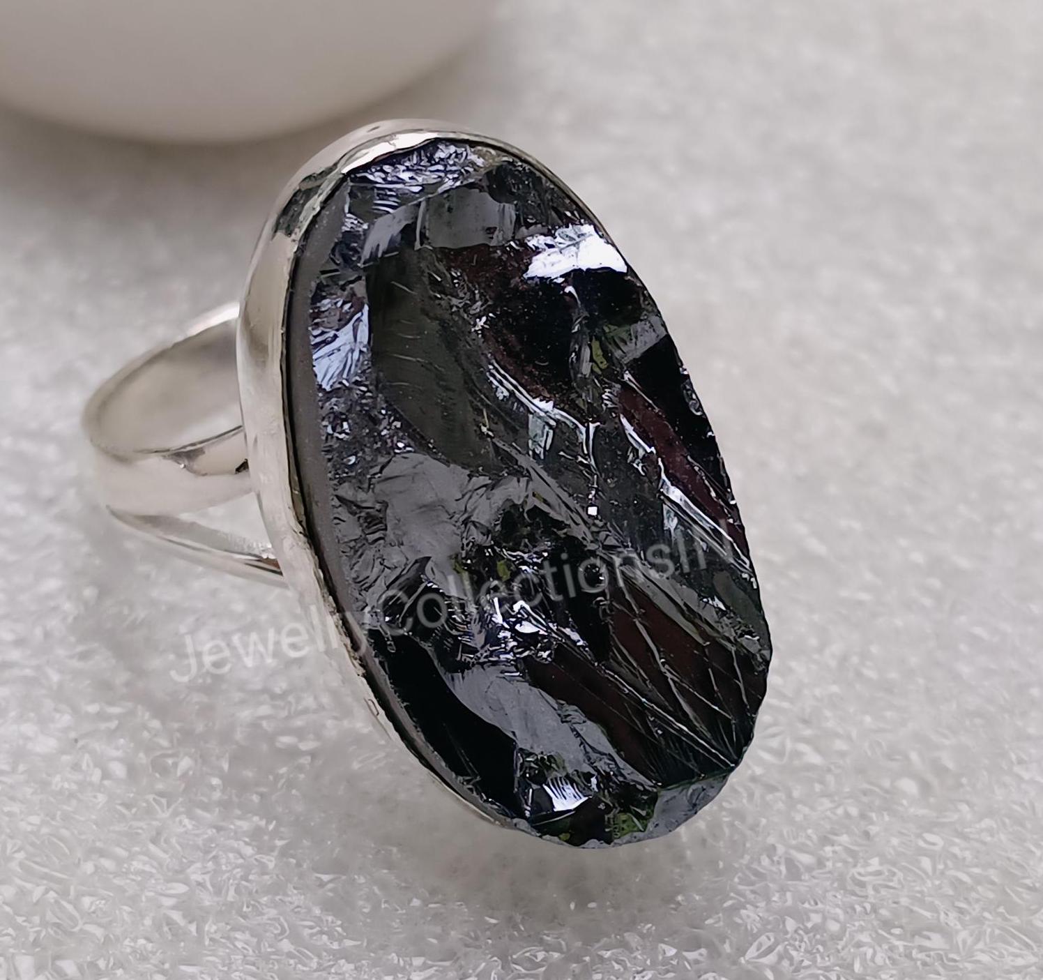 Raw Shungite Sterling Silver Ring: Handmade Bohemian Statement Jewelry ...