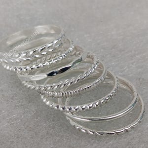 Stacking Rings, Stackable Rings, Stack Rings, Set of 8 Ring, Sterling Silver Bands, Silver Band ...