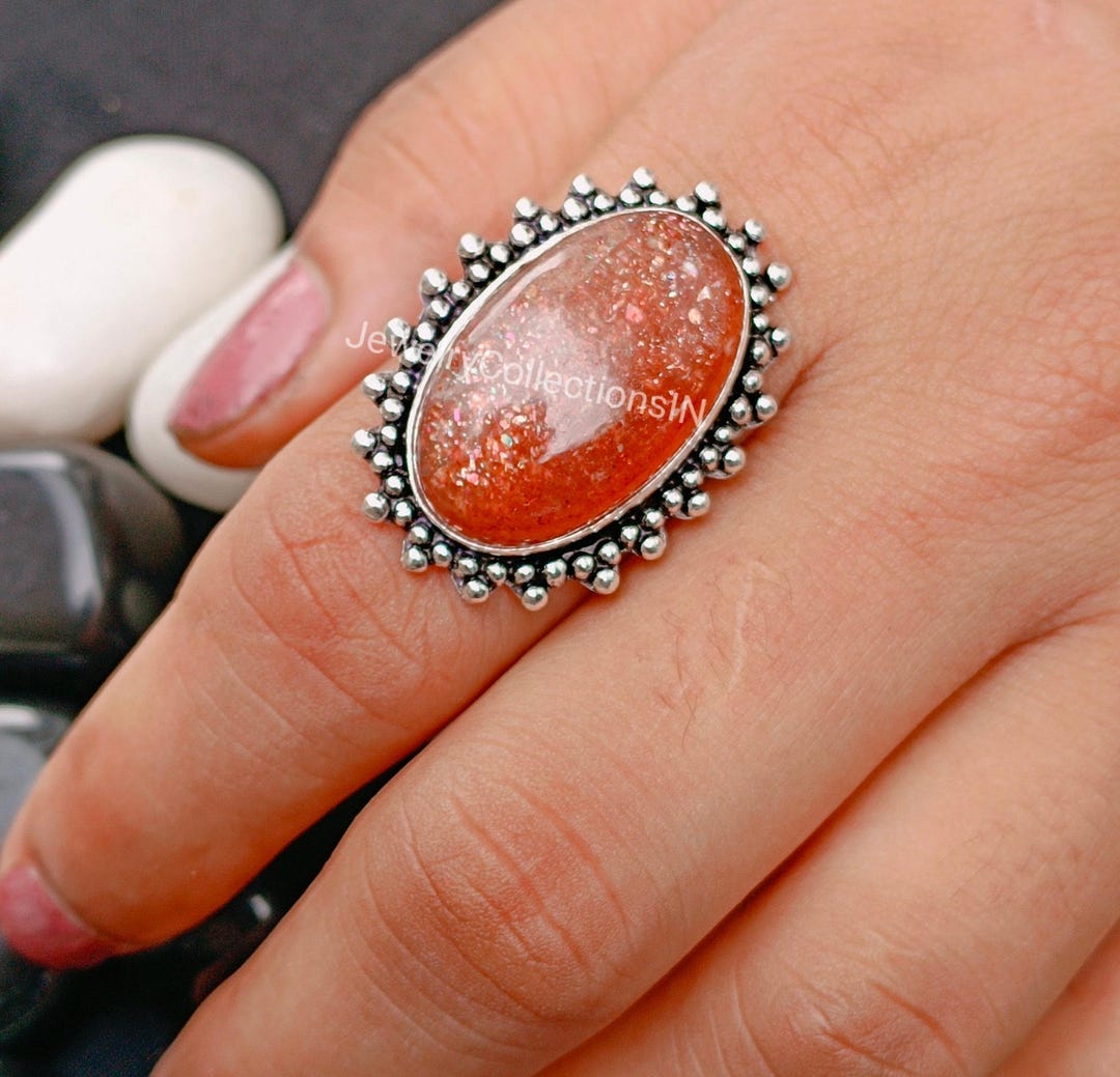 Natural Sunstone Ring, 925 Sterling Silver Ring, Handmade Ring, Statement Ring, Silver Ring ...