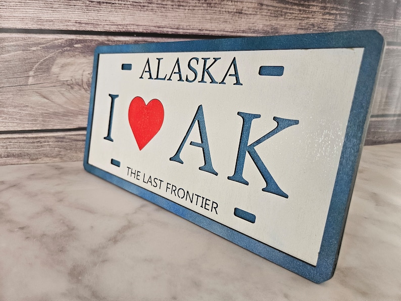 Laser Cut Alaska License Plate 'I LOVE ALASKA' Design - Etsy