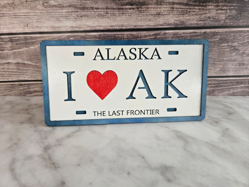 Laser Cut Alaska License Plate 'I LOVE ALASKA' Design - Etsy