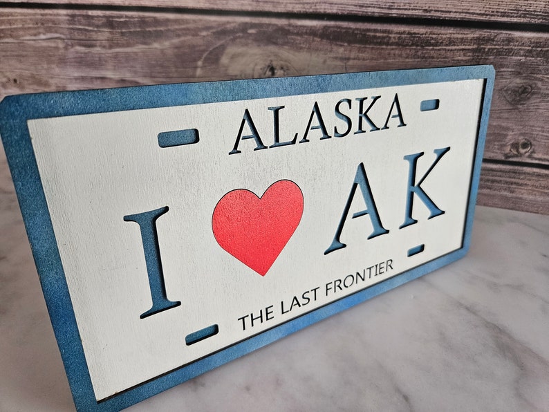 Laser Cut Alaska License Plate 'I LOVE ALASKA' Design - Etsy