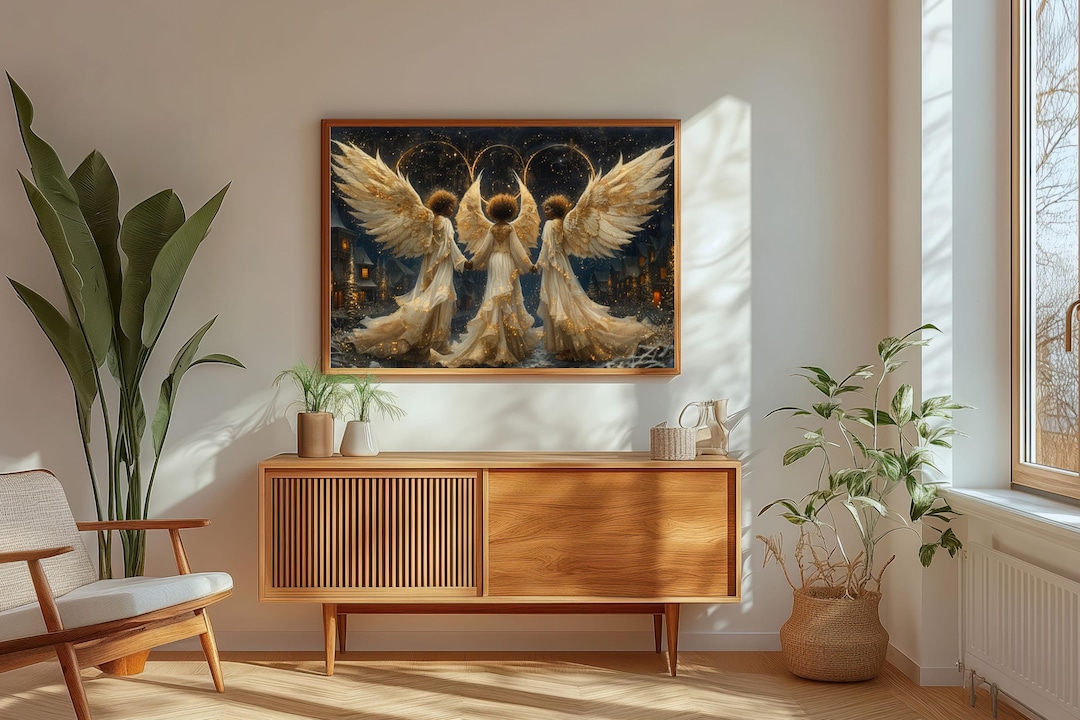 Celestial Black Angels Wall Art - Ethereal Night Sky Decor - Etsy