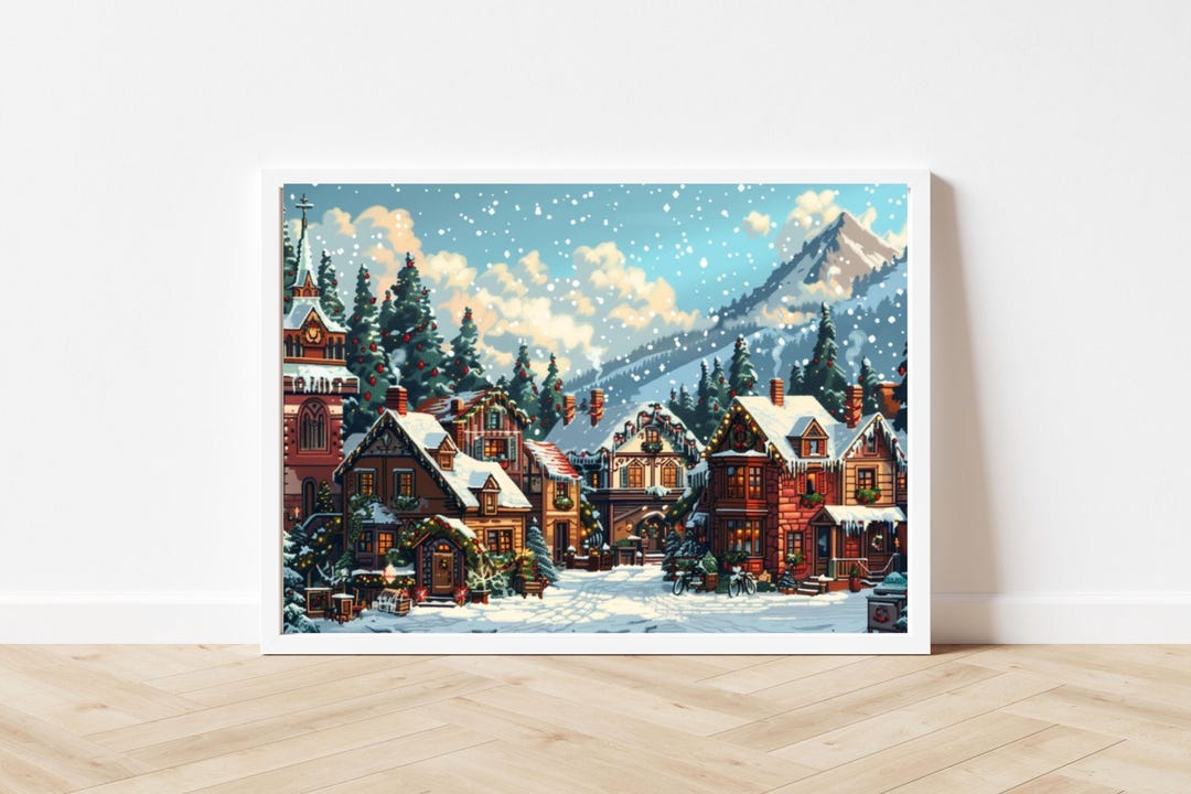 Christmas Eve Art Festive Christmas Town Winter Landscape Charming ...