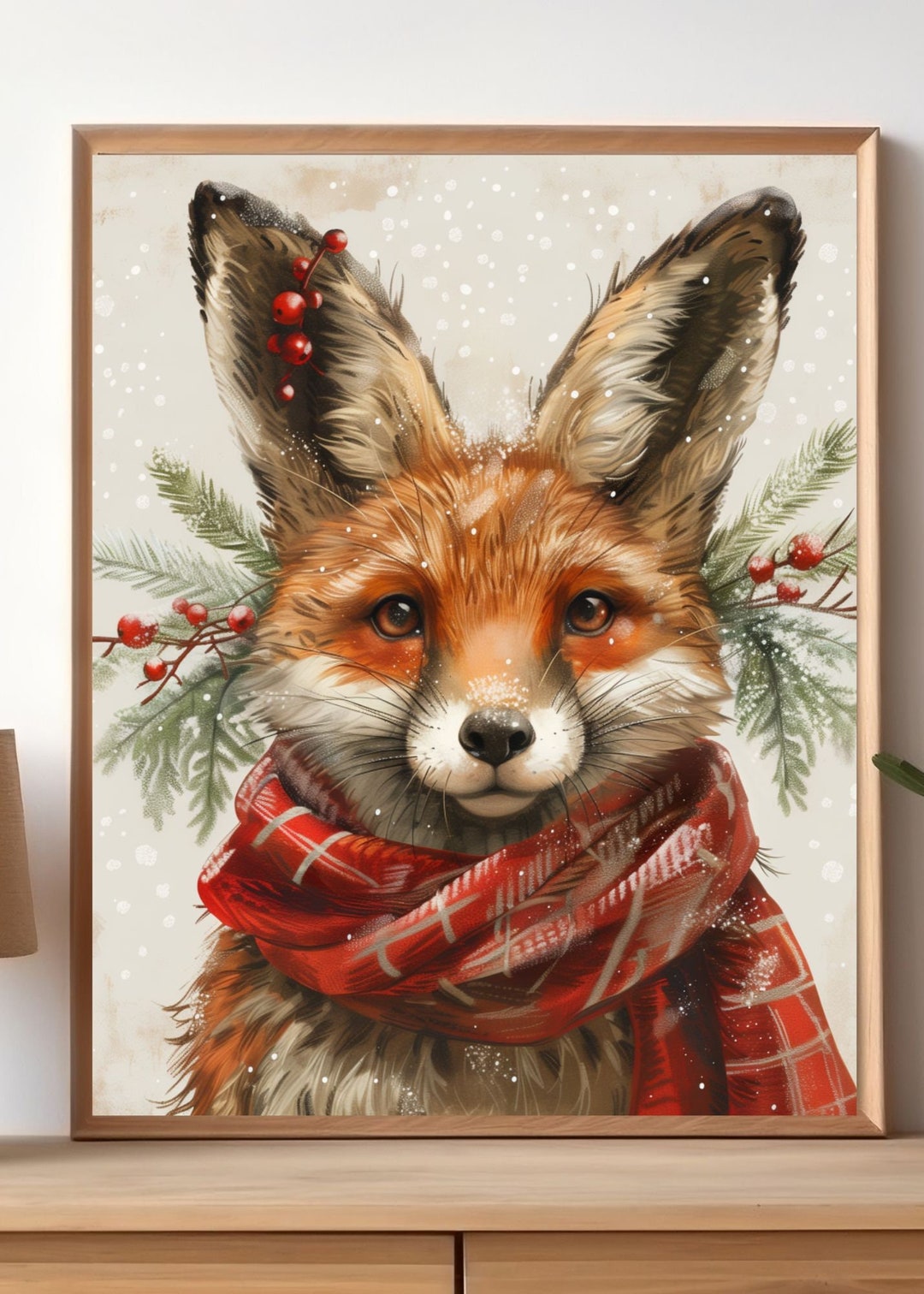 Christmas Fox Poster, Farmhouse Wall Art - Etsy