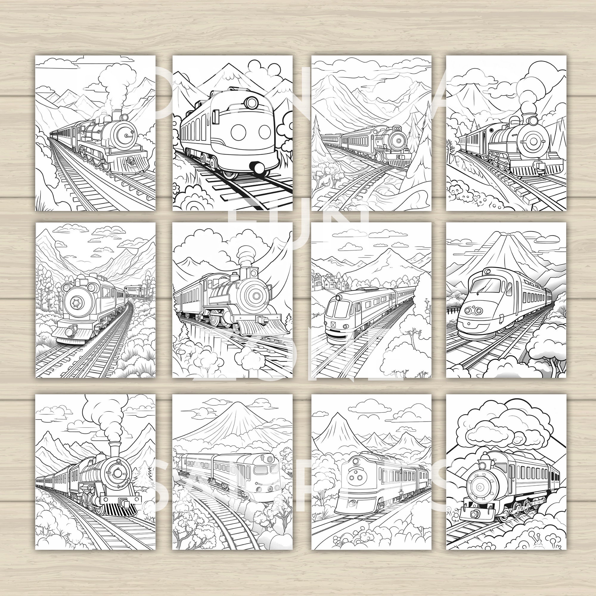 35 Cute Trains Coloring Book Instant Download Coloring Pages for Adults ...