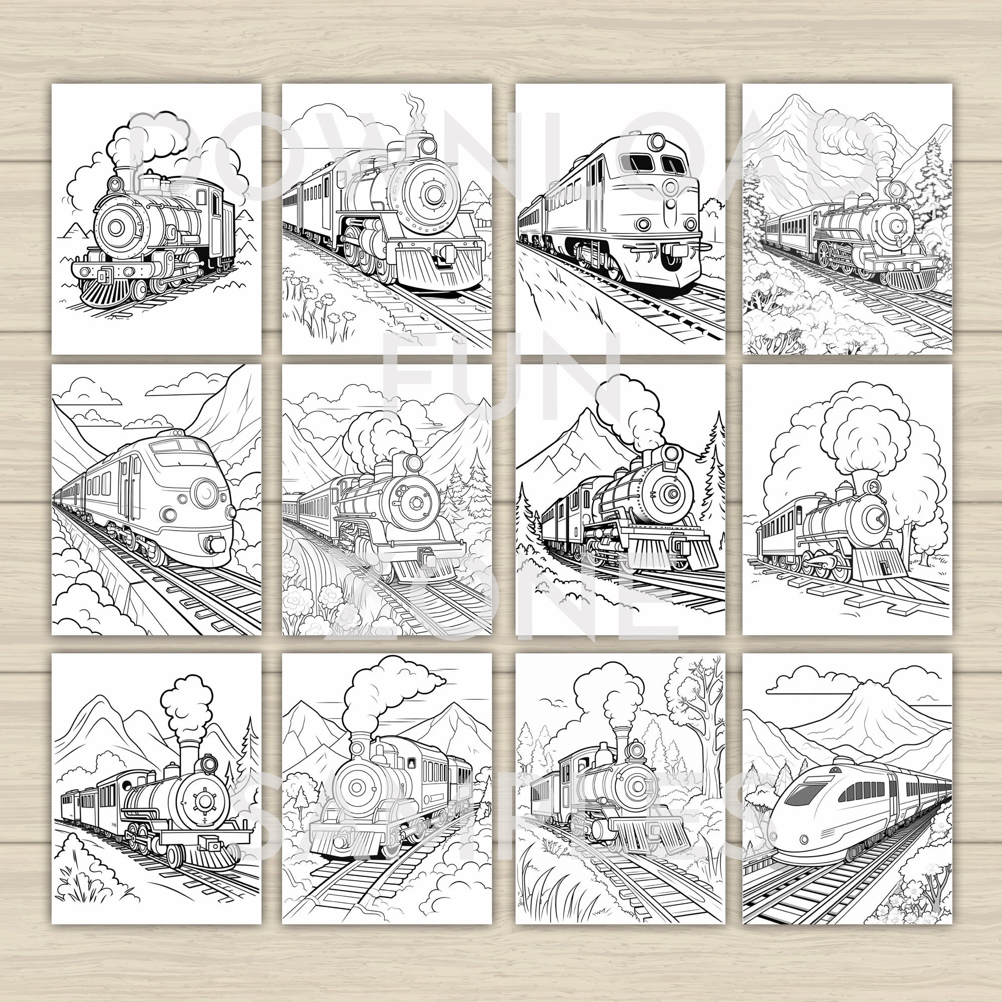 35 Cute Trains Coloring Book Instant Download Coloring Pages for Adults ...