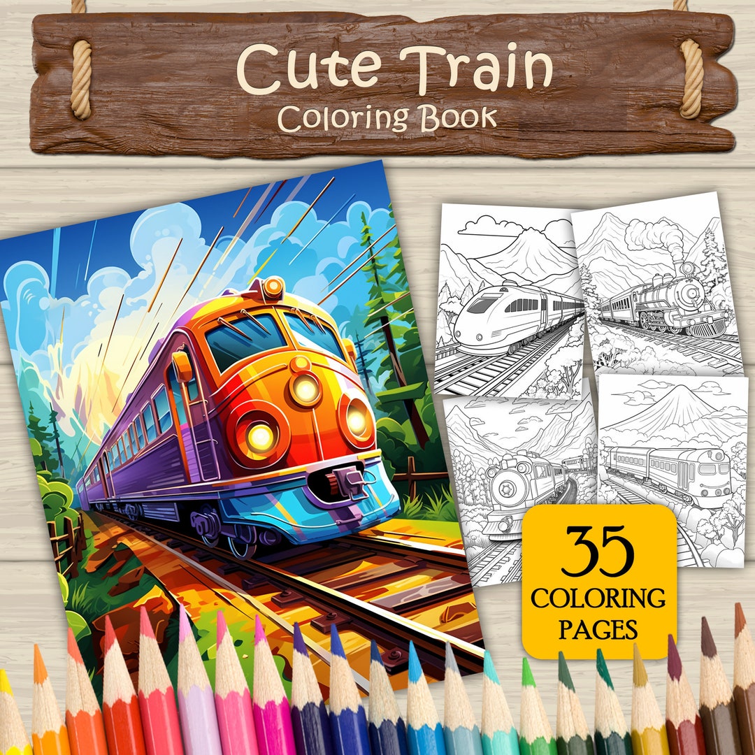 35 Cute Trains Coloring Book Instant Download Coloring Pages for Adults ...
