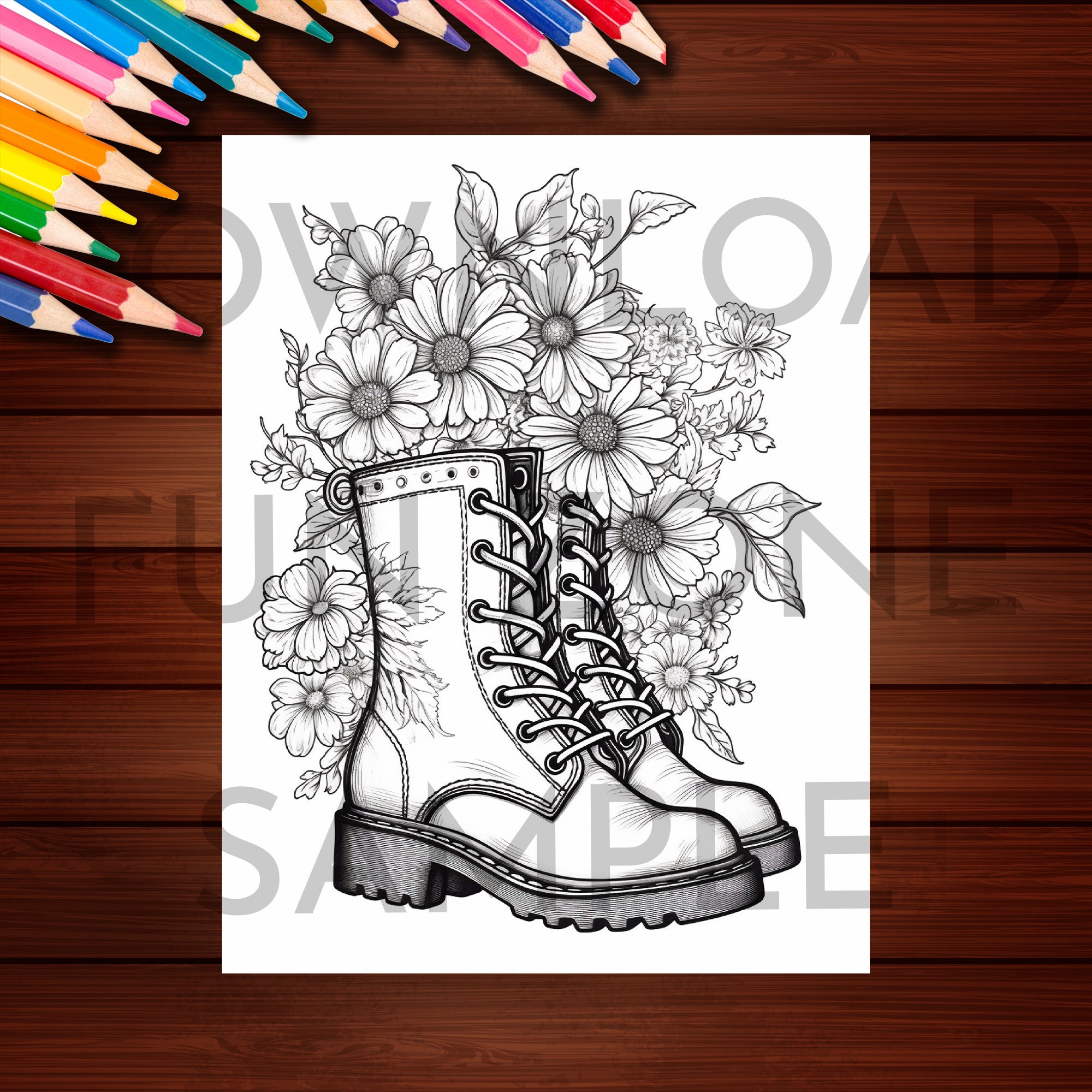 Blooming Shoes Coloring Book for Adults and Kids Instant Download ...