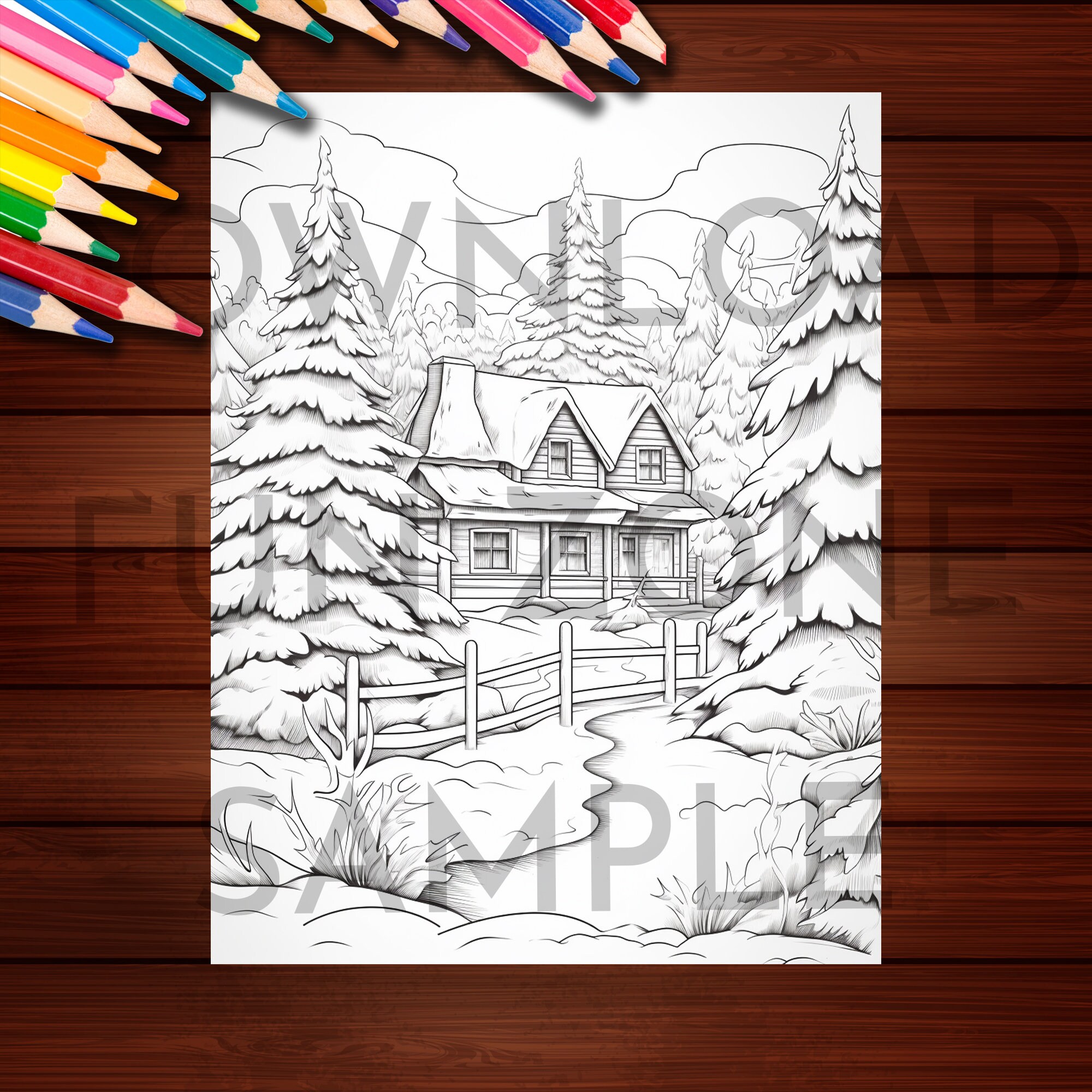 92 Cute Winter Landscape Coloring Pages for Adults Kids Vol 4 Instant ...
