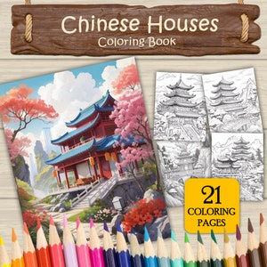 22 Chines Houses Coloring Page for Adults and Kids Instant Download ...