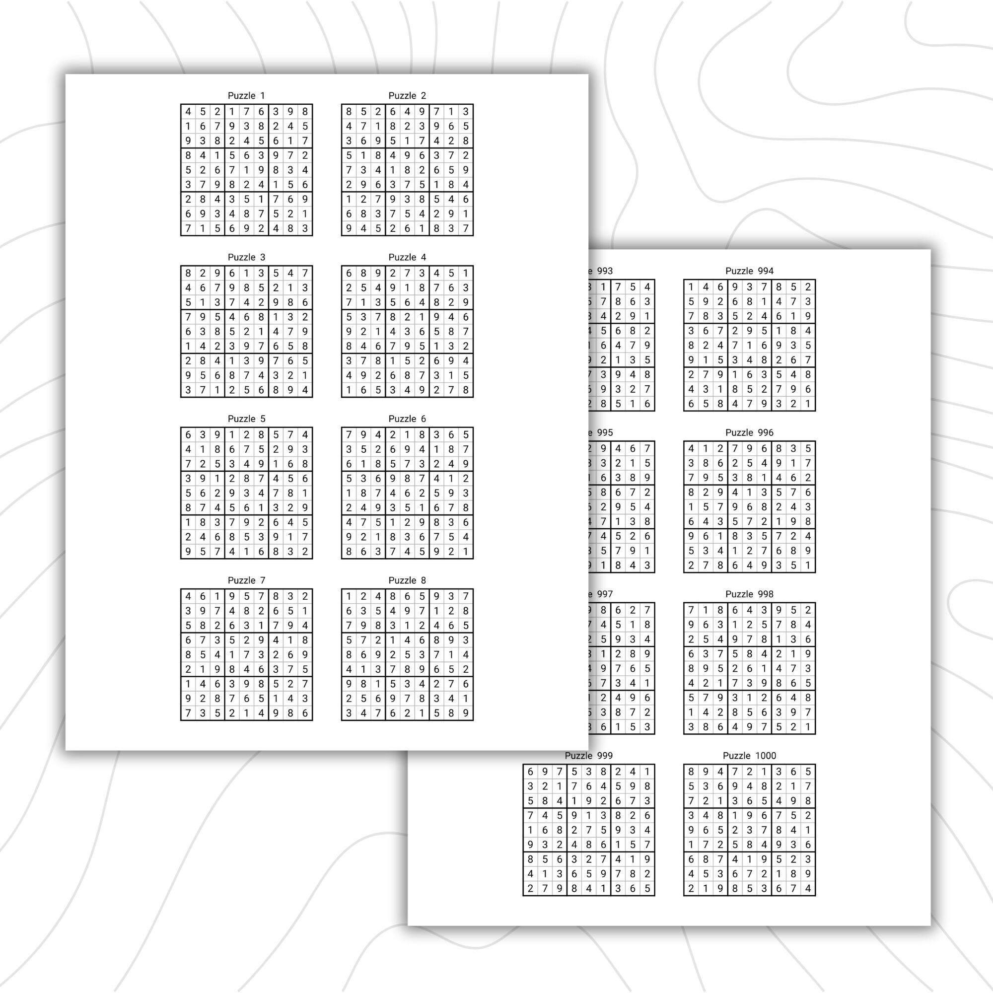 Sudoku Puzzles 1000 Printable Puzzles Easy to Difficult Digital ...