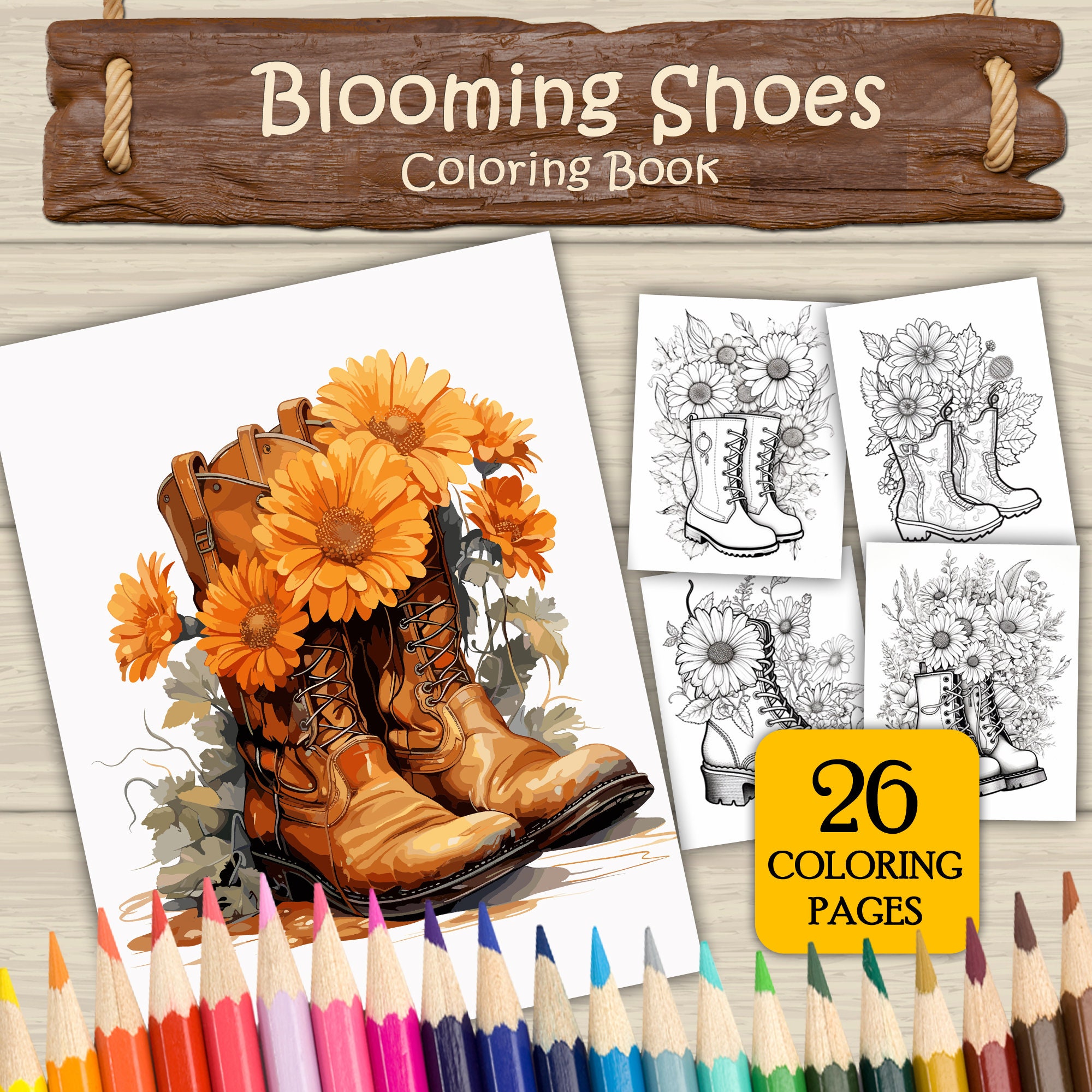 Blooming Shoes Coloring Book for Adults and Kids Instant Download ...